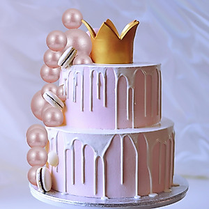 30Pcs Mini Balloon Cake Topper Glitter Foam Ball Cake Picks Decorations Faux Pearl Balls DIY Cake Insert Topper Baking Decoration for Baby Shower Wedding Anniversary Birthday Party Supplies Light Rose