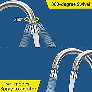 KWODE Faucet Aerator Sprayer Kitchen Sink 360-Degree Swivel Dual-Modes Faucet Head Attachment Female Thread with Male Thread Adapter