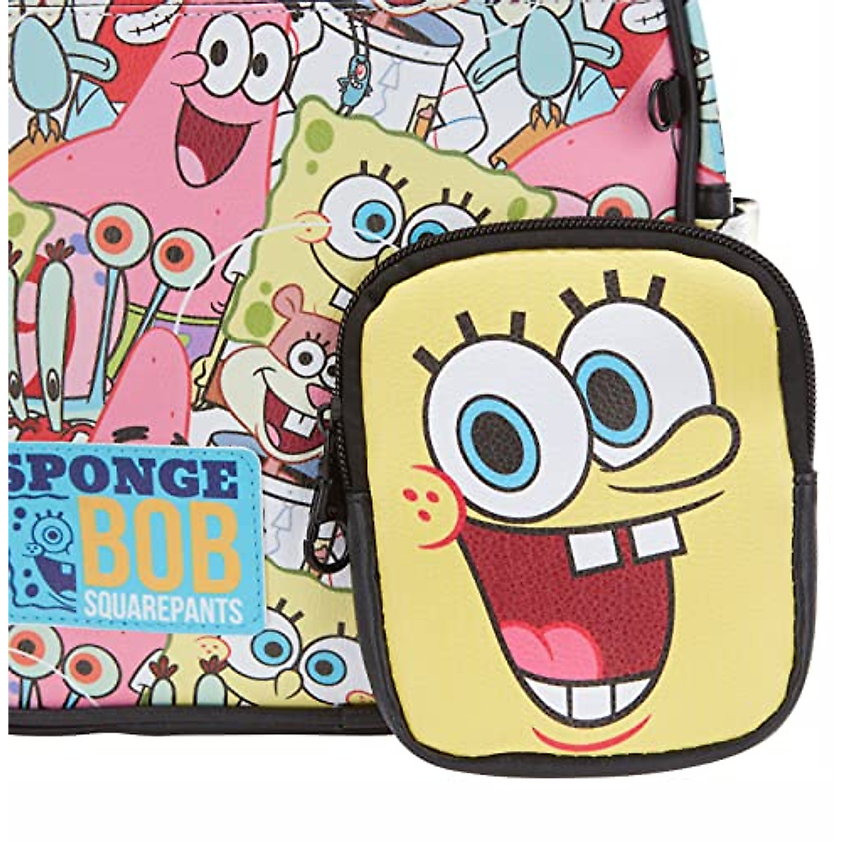 AI ACCESSORY INNOVATIONS Nickelodeon’s SpongeBob Square Pants All Over Print Faux Leather 10.5" White Women’s Mini Backpack Purse 2-Piece Set