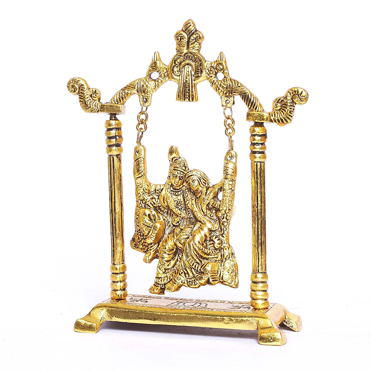 Prince Home Decor & Gifts Metal Gold Plated Radha Krishna Idol on Jhula Idol Statue Showpiece Figurine for janmashtami Janmashtami jhula GiftMandir Pooja Murti (Size 7.5 x 5 Inches)