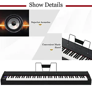 Costzon 88-Key Weighted Piano Keyboard Full Size, Portable Midi Keyboard Hammer Action Duet Mode with Sustain Pedal, Built-in Speaker, Headphone and Power Supply for Beginner/Adults (Black)