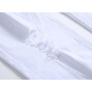 FREDD MARSHALL Men's White Skinny Slim Fit Ripped Distressed Destroyed Stretch Jeans Pants,White,42