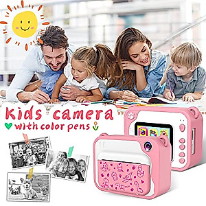 USHINING Instant Print Camera for Kids, 12MP Digital Camera for Kids Aged 3-12 Ink Free Printing 1080P Video Camera for Kids with 32GB SD Card,Color Pens,Print Papers (Pink)
