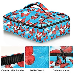 Kcldeci Insulated Thermal Food Carrier Insulated Casserole Carrier for Hot or Cold Food,Red Butterflies Blue Sky Insulated Tote Bag for Potluck Cookouts Parties Picnic,Lasagna Lugger