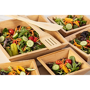 KITCHEN Affections | Bamboo Bowl Set | 5pc Square Bowl Set with Serving Utensils | Wood Dinnerware | Eco Friendly Bowls