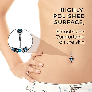 Pierce2GO Tribal Elephant Belly Button Ring - 316L Surgical Grade Stainless-Steel Belly Button Rings Studded with Faux Blue Pearls anz Cubic Zirconia Stone - Belly Piercings Navel Ring for Women