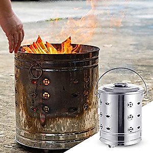Happyyami 1 Set Metal Garden Incinerator Fire Bin Burning Leaves Barrel Stainless Steel Burn Barrel Incinerator Furnace Burning Bin for Yard Garden