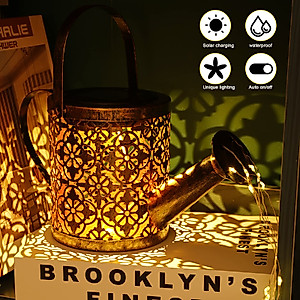 HCVINRK Solar Lights Outdoor Garden, Solar Watering Can Lights Outdoor Decorative, Metal Solar Lantern Outdoor Waterproof with Installed Light String and Shepherd Hook
