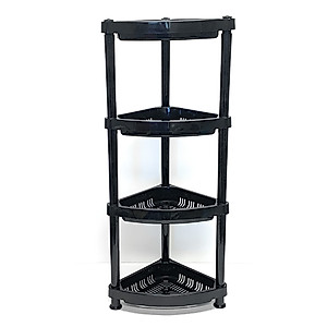 Mintra Home Light Duty Plastic Storage Racks (Corner Rack, Black) - 15.25inW x 10.25inD x 36.5inH (Each Tray is 2in Deep)