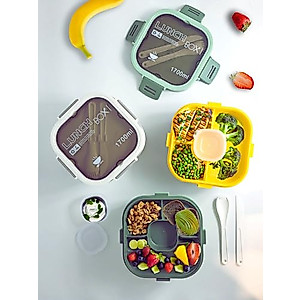 FORZAROCKET Bento Box 57-Oz With 3-Oz Leak Proof Salad Dressing Container For Lunch 4 Compartment Lunch Containers And Salad Bowl With Lid Lunch Spork And Knife Bpa Free (Blue Yellow)