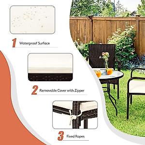 HAPPYGRILL 4 Pack Stackable Rattan Chairs Outdoor Patio Dining Chairs with Removable Cushions and Rustproof Steel Frame All-Weather PE Wicker Stacking Bistro Chairs for Balcony Garden Backyard