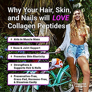 Hydrolyzed Collagen Powder - Joint, Skin, Hair, and Nail Support | Types I & III Peptides | Non-GMO, Grass-Fed, Hormone-Free, Dissolves Easily | by Essential Elements - 41 Servings - 16oz