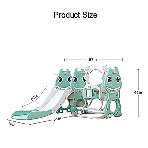 Kids Swing and Slide Set with Basketball Ring and Music Player Kids Fun Slide Set for Indoor and Outdoor Playground Playset (Music Dream Dragon Green)