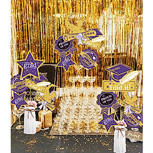 Graduation Party Decorations Purple Gold 2024/Purple Graduation Decorations Class of 2024 NYU Table Centerpieces-24Pcs Purple Gold Black Graduation Sticks Table Toppers for Graduation