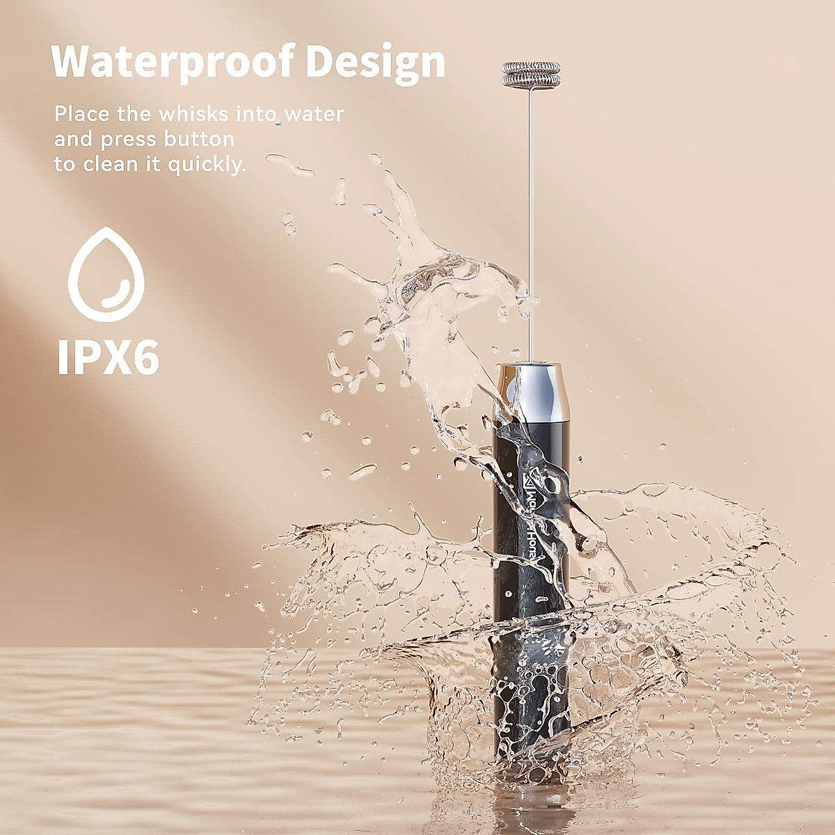 Maestri House Rechargeable Milk Frother, Handheld Electric Foam Maker Waterproof Detachable Stainless Steel Whisk Drink Mixer Foamer for Lattes, Cappuccino, No Stand