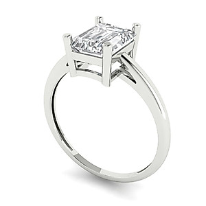 2.0 Ct Brilliant Emerald Cut Clear Simulated Diamond 14K White Gold Solitaire Engagement Promise Bridal Ring Size 3.5