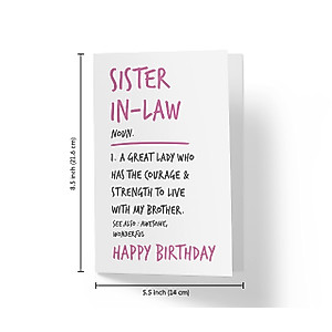 Funny Birthday Card for Sister in Law, Large 5.5 x 8.5 Sister in Law Birthday Card, Happy Birthday Card for Sister in Law, Karto Sister Law Noun