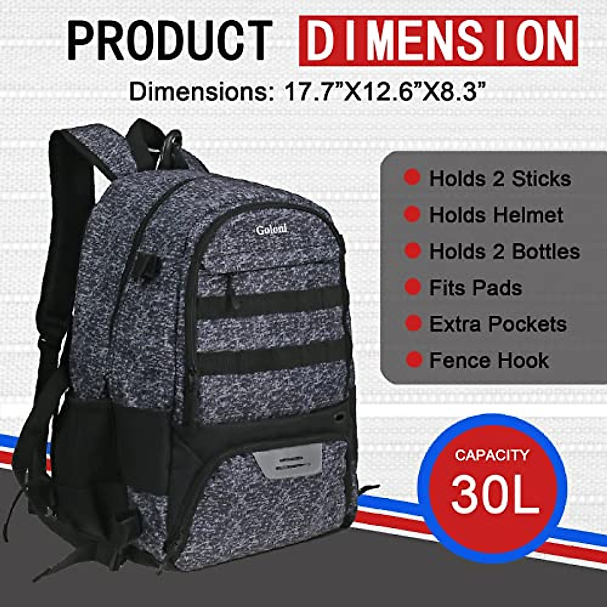 Goloni | Large Lacrosse Equipment Backpack with Two Sticks holder and Separate Cleats Compartment Field Hockey Bag