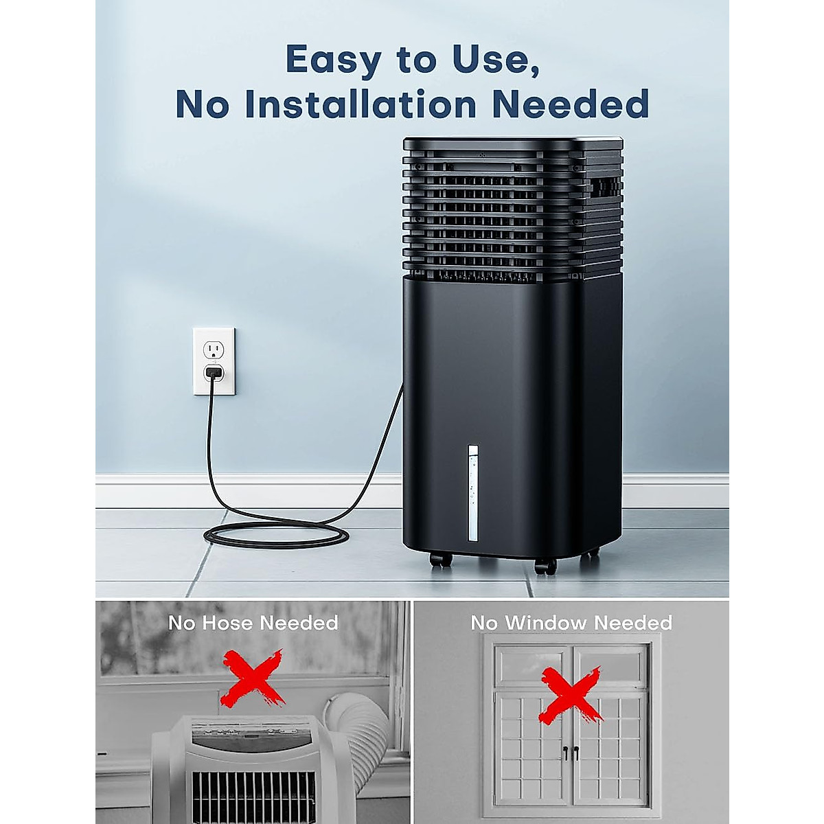 TEMEIKE 4-IN-1 Portable Air Conditioners, Evaporative Air Cooler w/ 4 Modes & 3 Speeds, 15H Timer for Smart Auto-off, 2-Gal Tank for 20H Cooling