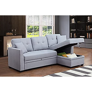 Apartment Sleeper Sofa with Chaise Storage Easy Pull Out Full Sized Bed with Removable Cushions Perfect for Bedroom Livingroom and Office Spaces