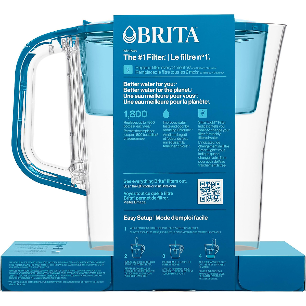 Brita Small 6 Cup Denali Water Filter Pitcher with 1 Brita Standard Filter, Made Without BPA, Transparent Teal