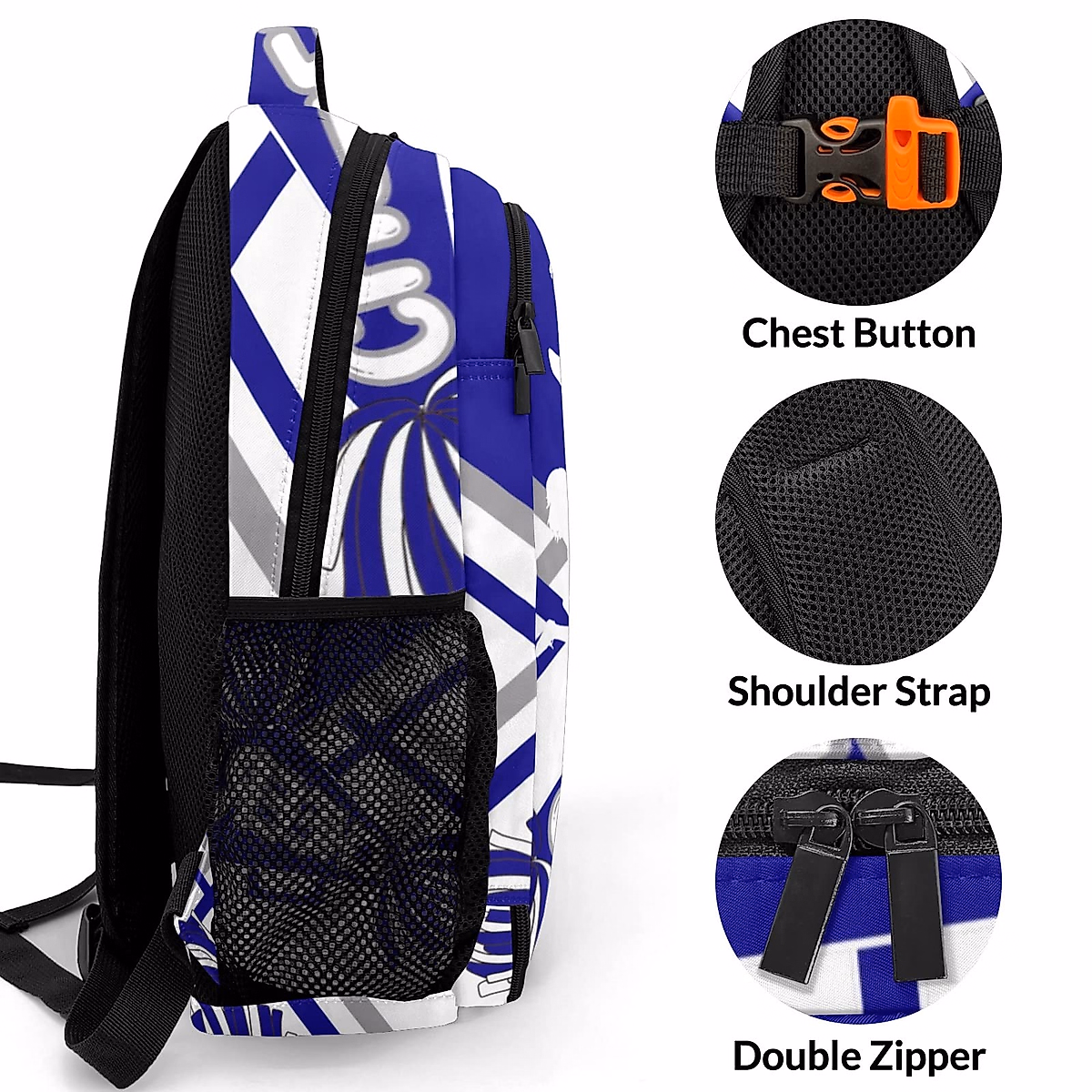 Anneunique Personalized Name Cheerleaders Backpack Custom Multifunctional Waterproof Laptop Bag for Travel Gift Cheer Pom Navy Blue White