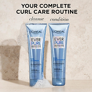 L'Oreal Paris Sulfate Free Shampoo for Curly Hair, Lightweight, Anti-Frizz Hair Care with Coconut Oil, EverPure, 8.5 Fl Oz (Packaging May Vary)