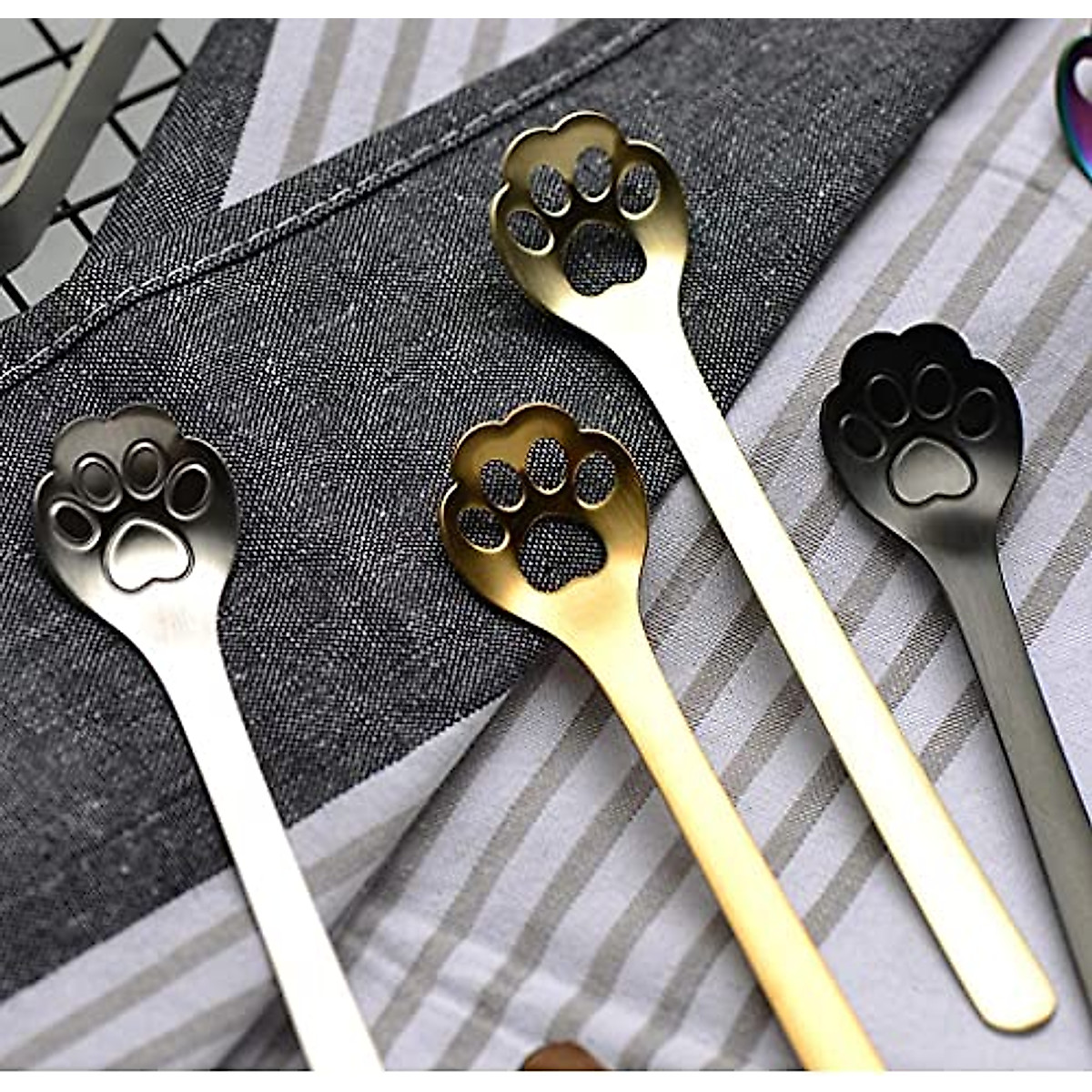 WEKTUNAA 8-Pack Cat Paw Spoon 18/10 Stainless Steel Teaspoons, Sugar, Coffee, Cake, Dessert, Ice Cream Spoon Stirring Spoon, 5.9 inch