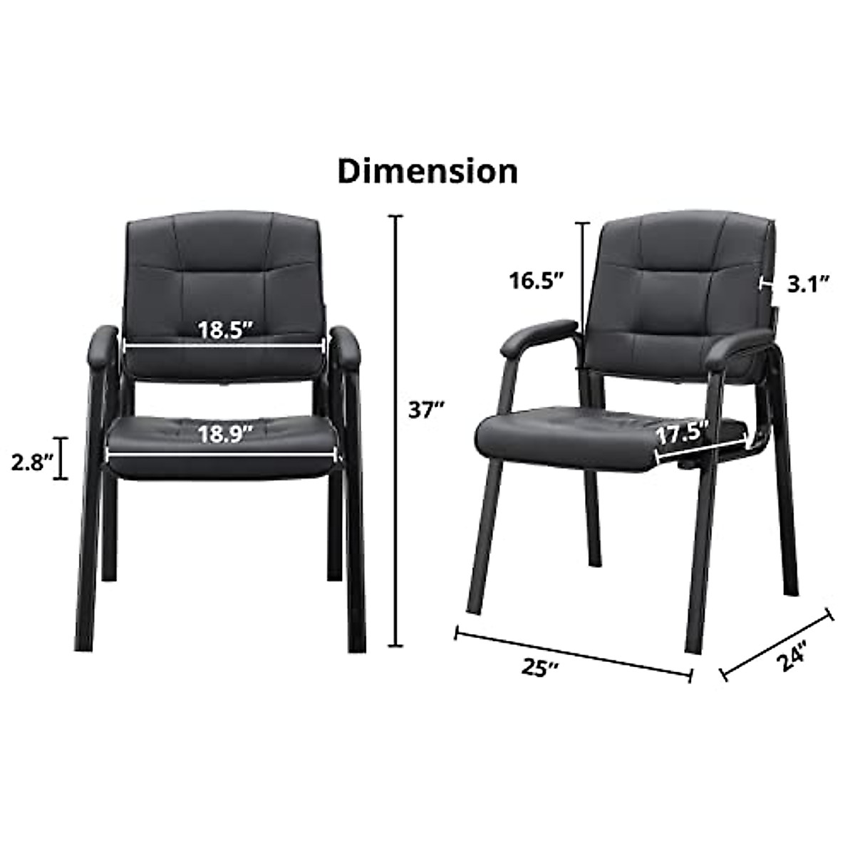 Naomi Home Mindy Office Guest Chair Set of 2, Heavy Duty Leather Executive Waiting Room Chairs, Lobby Reception Chairs with Padded Arm Rest, Conference Room Chairs Set of 2 - Black
