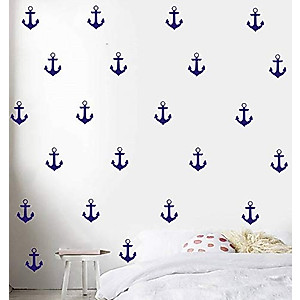 Set of 48 Anchor Pattern Wall Sticker Vinyl Sailing Nautical Wall Decal- Kids Boys Room Interior Home Decoration Mural (Dark Blue 55x78mm)