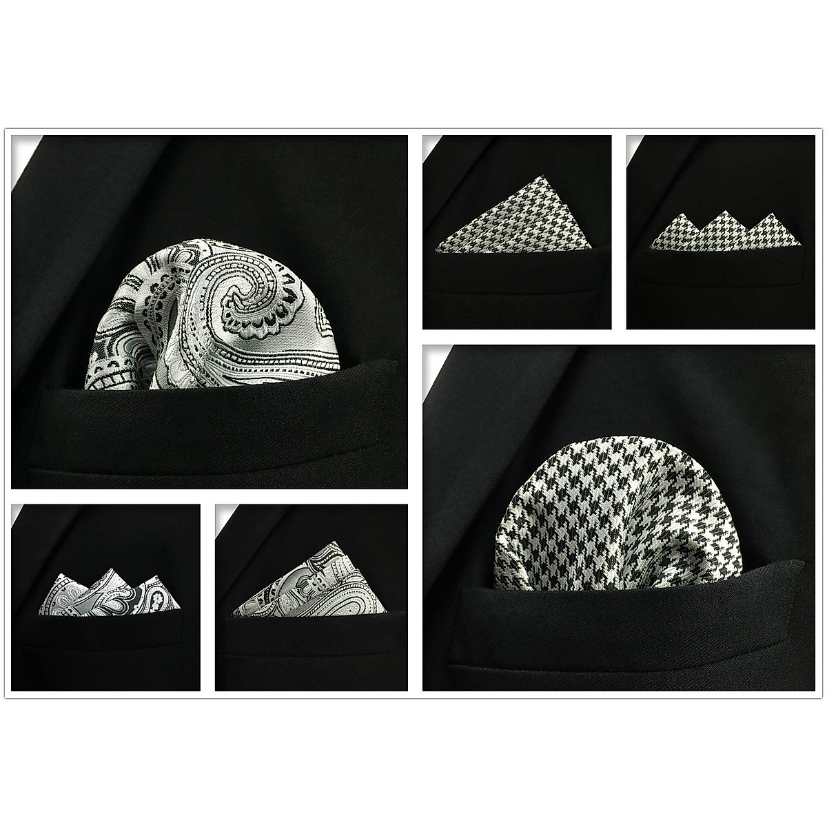 SHLAX&WING 5 Pieces Assorted Mens Silk Pocket Square Handkerchiefs Set 22