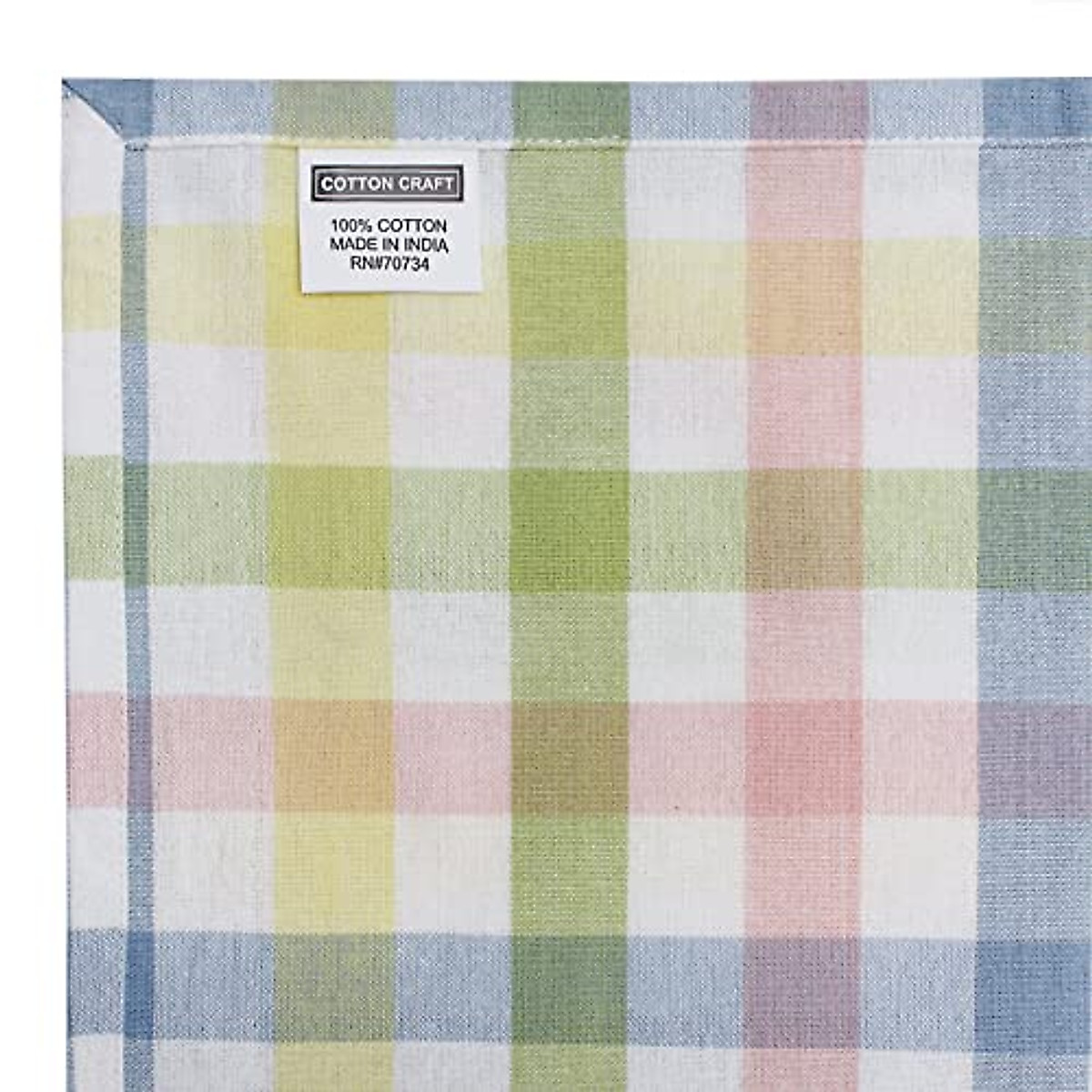 COTTON CRAFT Countryside Classic Gingham Buffalo Check Plaid Tablecloth - Premium Cotton - Spring Easter Bunny Luncheon Dinner - Table Cover - 52 inch x 70 inch - Yellow Multi Pastel