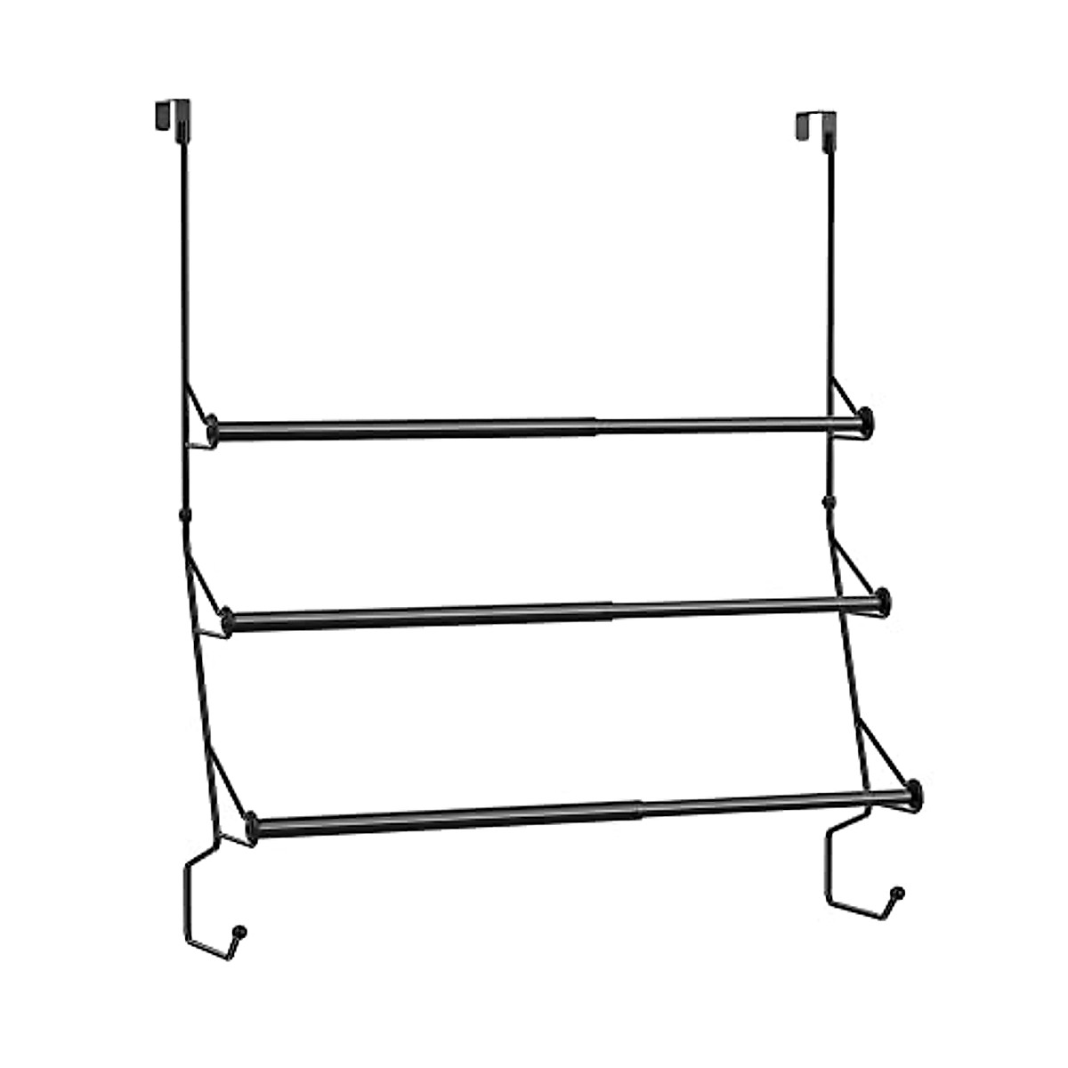 Elbourn Adjustable Over The Door Triple Towel Rack with Hooks, Towel Bar Hanger for Bathroom, Black