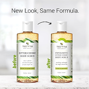 Tree to Tub Bitter Cherry Coconut Exfoliating Body Wash - Gentle Exfoliating Body Scrub for Sensitive Skin - Skin Exfoliator for Body for Women & Men w/Natural Soapberry, Natural Cherry, Organic Rice