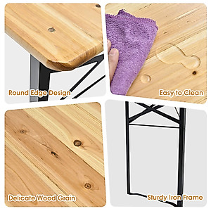 LDAILY Moccha 3 Pieces Fir Wood Dining Set Furniture, 70” Rustic Patio Wooden Table and Benches for Garden Porch Balcony Deck, Foldable Camping Party Picnic Table Set