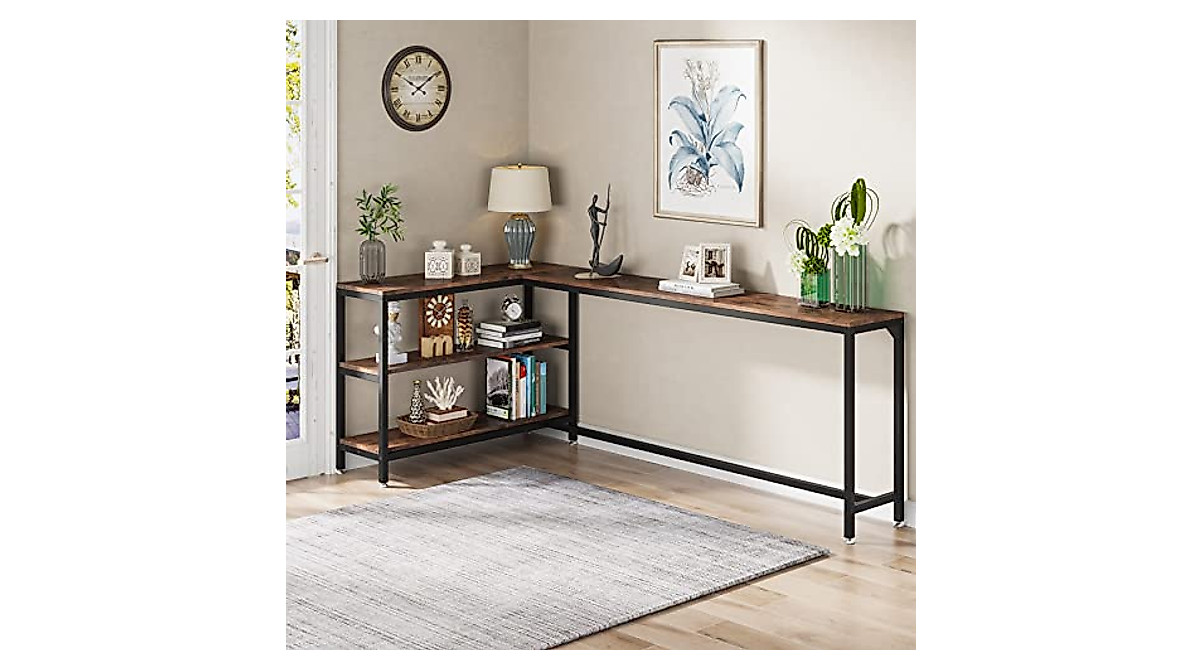 Tribesigns L Shaped Sofa Table - Extra Long 82.67" with Storage