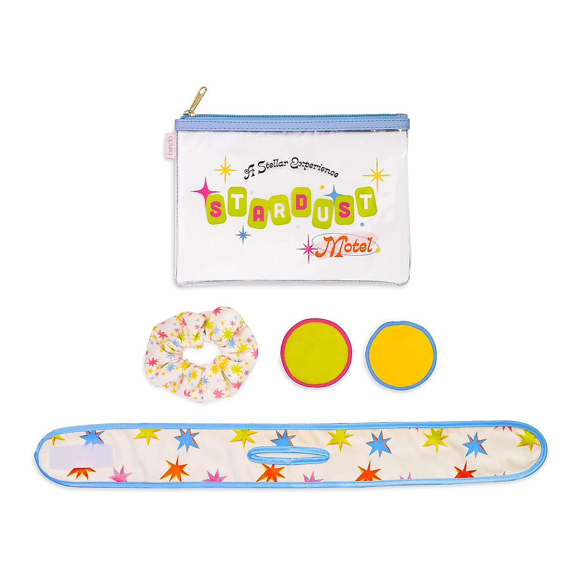 ban.do Time Out Home Spa Set, Self Care Kit Includes Spa Headband, Scrunchie, 2 Reusable Makeup Remover Pads, and Zipper Pouch, Starburst