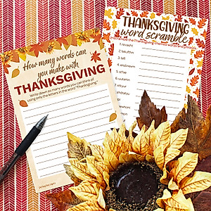 DISTINCTIVS Thanksgiving Party Games, Word Scramble and Thanksigiving Anagram Game (2 Game Bundle) - 25 Dual Sided Cards, Friendsgiving Party Games, Thanksgiving Family Games
