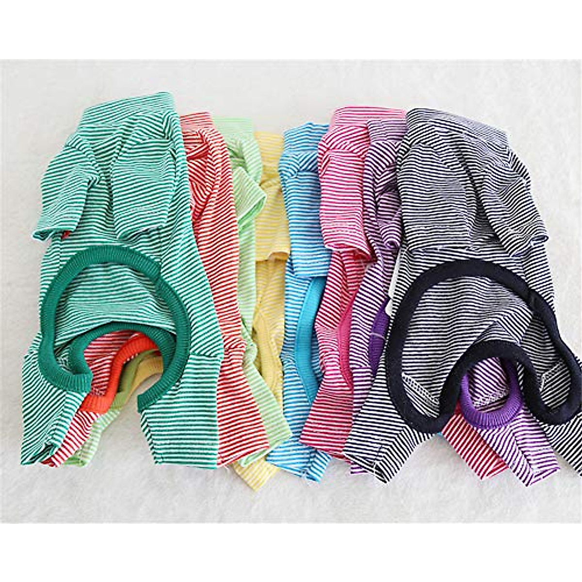 Hdwk&Hped Soft Cotton Dog Pajamas for All Seasons, Striped Pet Bottoming Jumpsuit for Small Dog Cat Puppy (#5, Thin Stripes Style 2pcs - Yellow&Pean Green)