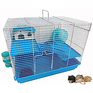 3-Floors Syrian Hamster Home House Rodent Gerbil Mouse Mice Rat Habitat Cage (19 x 12 x 15 H inches, Blue)