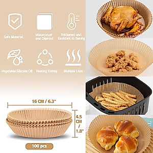 Air Fryer Disposable Paper Liner, 100Pcs Round Non-Stick Air Fryer Parchment Liner, Baking Paper Cooking Paper for Air Fryer, Microwave Oven, Frying Pan, Oil-proof, Water-proof (6.3 inch)