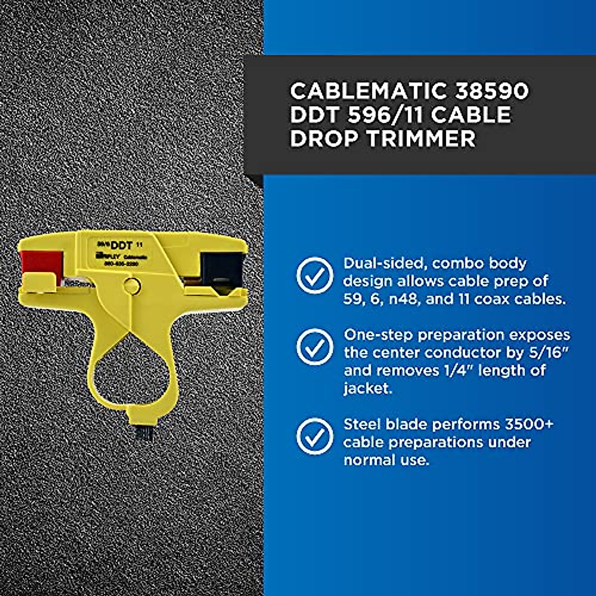 Cablematic 38590 DDT 596/11 Dual Drop Cable Stripper for Professional Technicians, Electricians, and Installers, Easily Portable Tool, 2 Ounces