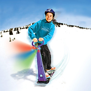 Geospace Original Winter Fun Ski Skooter Sled with Single LED Light: Fold-up Portable Snowboard Kick-Scooter Sled for Use on Snow (PURPLE)