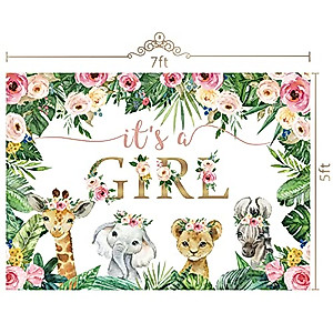Maijoeyy 7x5ft Safari Baby Shower Decorations for Girl Baby Shower Party It’s a Girl Baby Shower Backdrop Safari Animals Girl Baby Shower Backdrop for Photography