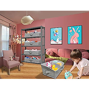 UNAMAX 3 Packs Closet Storage Bins - Trapezoid Large Storage Box - Foldable Fabric Baskets for Organizing Clothes - Baby Toiletry, Toys, Towel, DVD, Book (Grey, 20 x 11.2 x 8.3 inches)