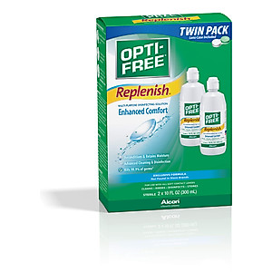 Opti-Free Replenish Multi-Purpose Disinfecting Solution with Lens Case, Twin Pack, 10-Fluid Ounces Each - 2 Count(Pack of 1)