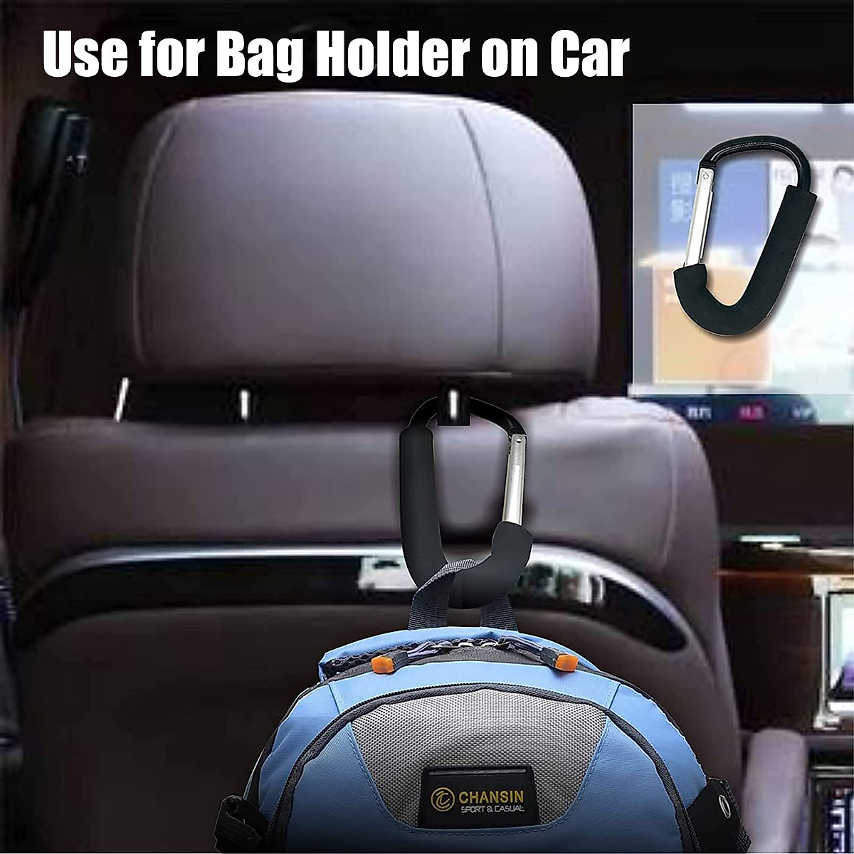 Stroller Hooks, Stroller Accessories Organizer Clip for Diaper Bags, 360-Degree Rotating Mommy Hook Holder for Stroller Bag, Shopping Cart, Grocery Bag with Stroller Wrist Strap Handle, Pack of 6