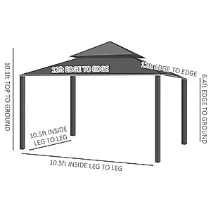 Outsunny 12' x 12' Hardtop Gazebo with Curtains and Netting, Permanent Pavilion Metal Double Roof Gazebo Canopy with Aluminum Frame and Hooks, for Garden, Patio, Backyard, Brown
