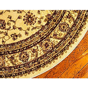 Unique Loom Voyage Collection Traditional Oriental Classic Area Rug (3' 3 x 3' 3 Round, Ivory/Gold)