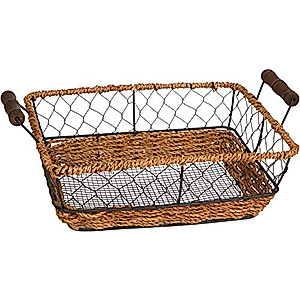 Rectangular Wire Storage Basket with Handles and Seagrass by Trademark Innovations